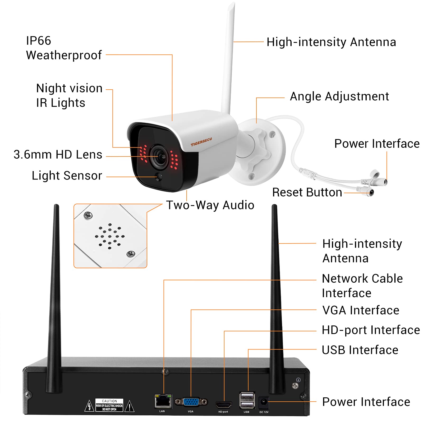 TIGERSECU 1080P WiFi NVR Security Camera System with 1TB Hard Drive, 8 Channel NVR, Weatherproof Cameras, Two Way Audio, Siren, AI Human Detection