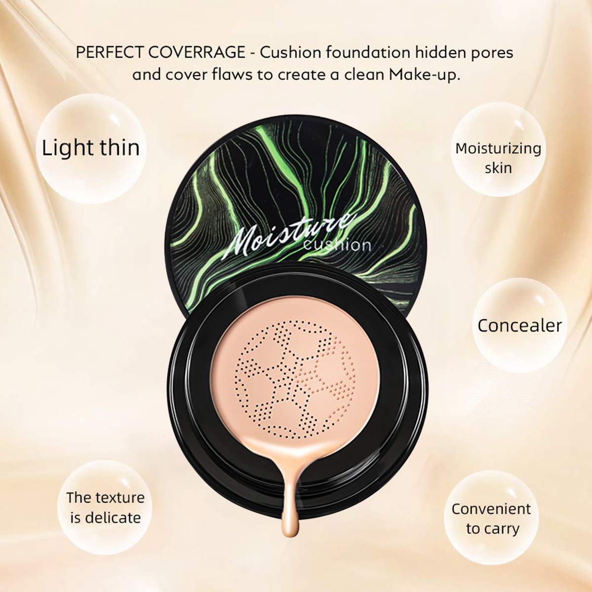 Aooba Air Cushion CC Cream Moisturizing Concealer Mushroom Head Brush Waterproof Makeup Foundation Moisture BB Cream for Women Girls (marble)