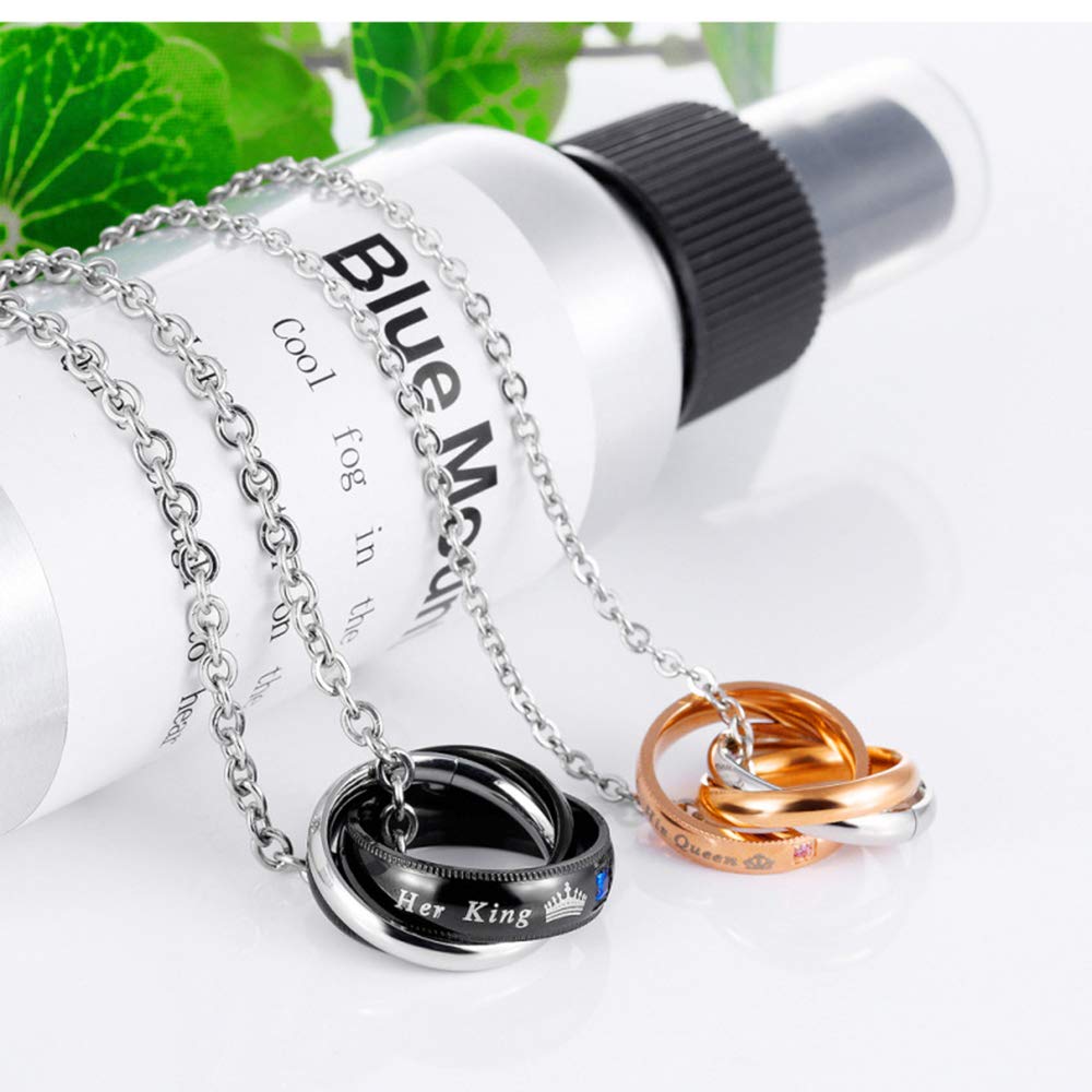 2pcs Matching Set Couple Rings Stainless Steel Promise Rings with His Queen and Her King Wedding Engagement Band