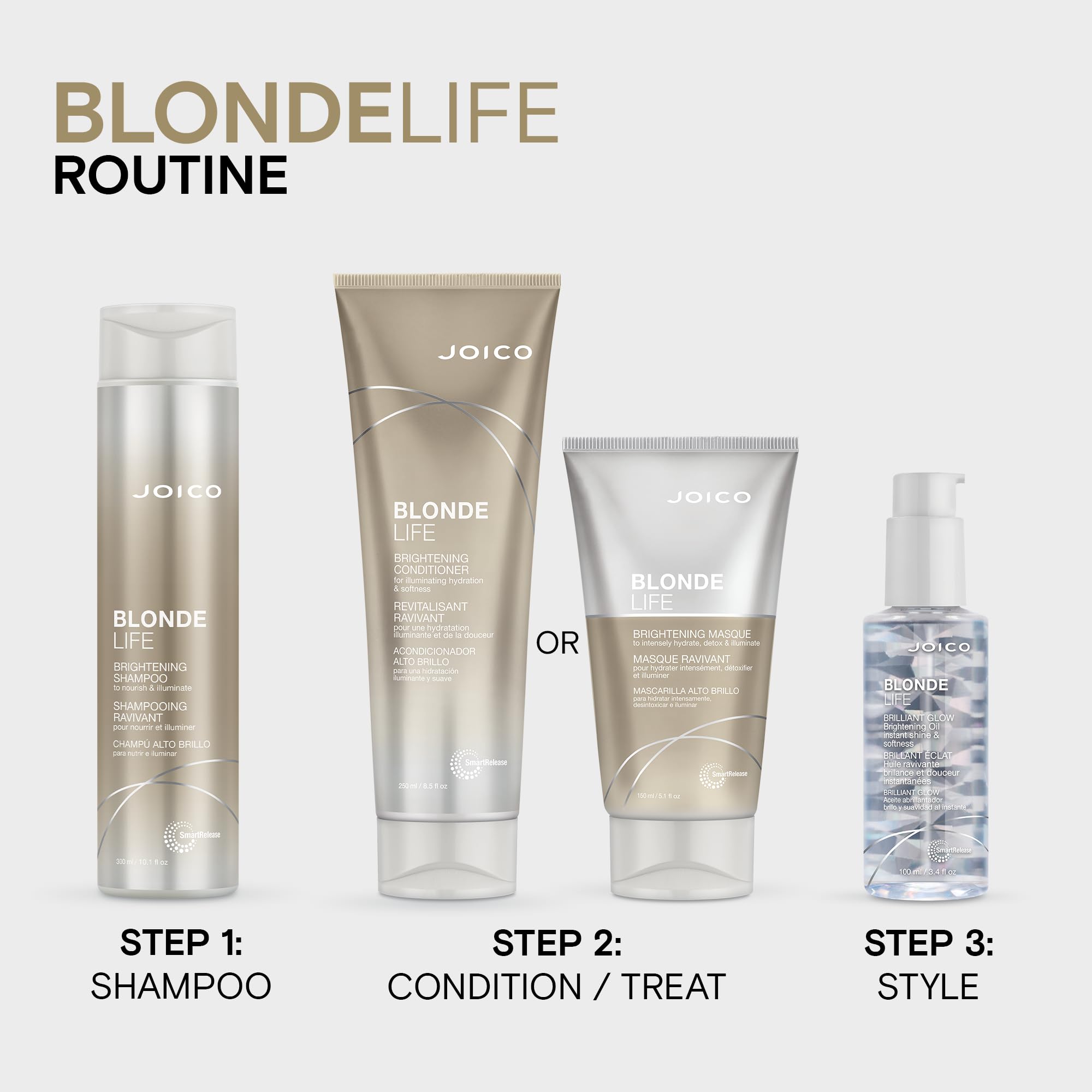 Joico Blonde Life Brightening Conditioner | For Blonde Hair | Illuminate Hydration & Softness | Add Softness & Smoothness | Sulfate Free | With Monoi & Tamanu Oil | 8.5 Fl Oz