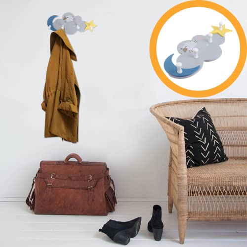 GARNECK Children Wall Hook Cartoon Star Moon Wooden Coat Holder Hook for Kids Room Home Kitchen Bathroom Over Door Hanger (Light Grey)