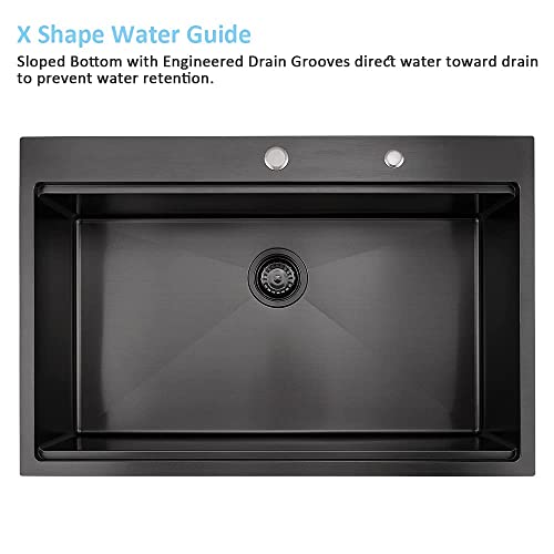 33 Inch Black Drop In Kitchen Sink Workstation-Bokaiya 33x22 Drop In Workstation Kitchen Sink 16 Gauge Stainless SteelSingle Bowl Kitchen Sink with Cutting Board