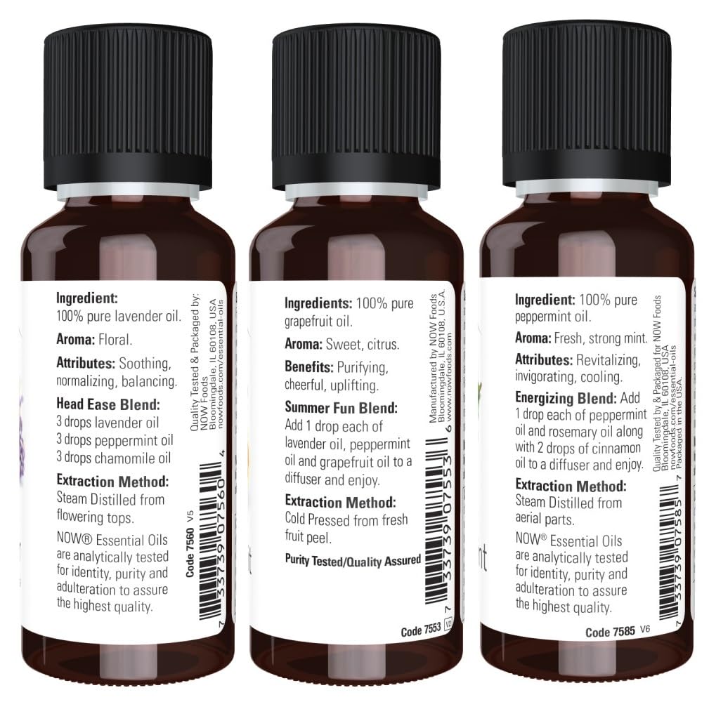 3-Pack Variety of NOW Essential Oils: Summer Fun - Lavender, Grapefruit, Peppermint