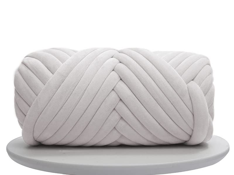 Aloiyue Chunky Knit Yarn,Velvet Bulky Big Cotton Tube Thick 17.6oz Giant Puffy Stuffed for Handmade Weave Throw Blanket Knot Pillow Cat Nest,22 Yards DIY Vegan Yarn,Light Grey 1.1lbs/17.6oz/22yards