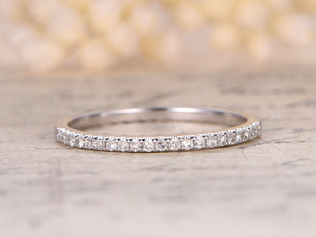 3pcs Engagement Ring Set,7x9mm Emerald Cut Pink Morganite 14k White Gold Diamond Stacking Matching Band