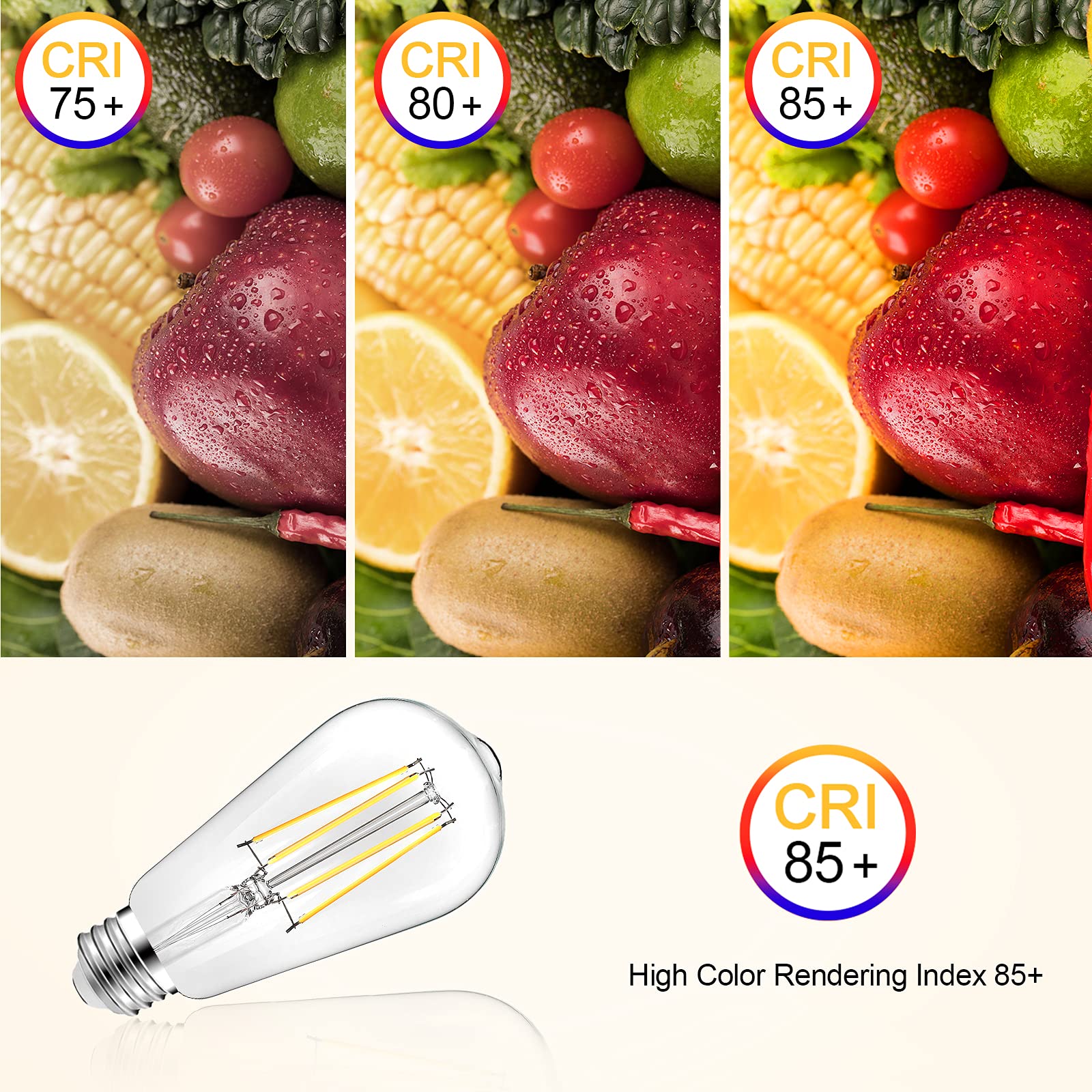 3-Pack Vintage 6W LED Edison Bulbs, ST64 Dimmable LED Light Bulbs, Equivalent 60W Energy Saving Night Light Bulb, E26 Base 2700K 800 Lumen Warm Light, CRI85+, Antique LED Filament Bulbs Clear Glass