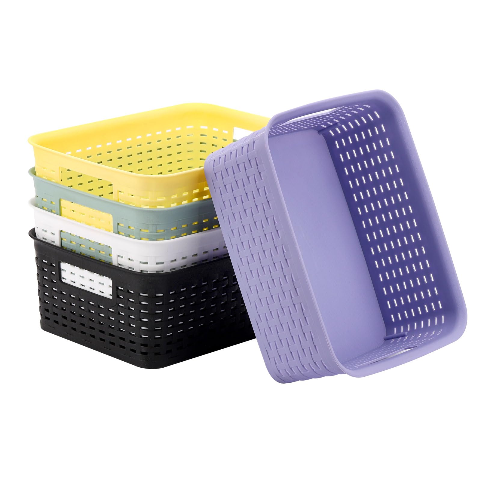 acDesign 5Pcs Plastic Storage Baskets for Shelves Colorful Pantry Storage Bins With Handle Storage Baskets Plastic for Cabinets,Pantries, Kitchens