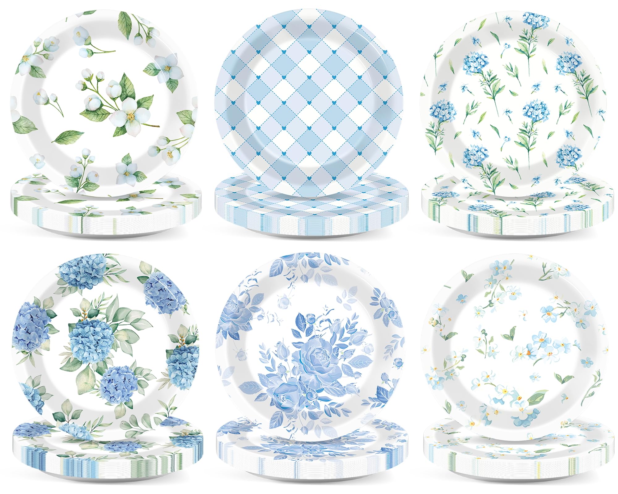 60Pcs Blue White Floral Paper Plates for Tea Party Decorations 7in Vintage Floral Party Dessert Plates Disposable Tableware Dinnerware Set for Bridal Wedding Baby Shower Garden Themed Party Supplies