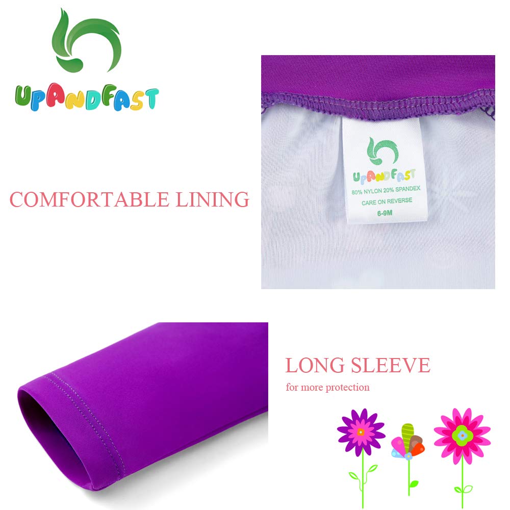 upandfast Baby Swimsuits UPF 50+ Sun Protection Long Sleeve One Piece Zip Swimwear(Purple, 6-9 Months)