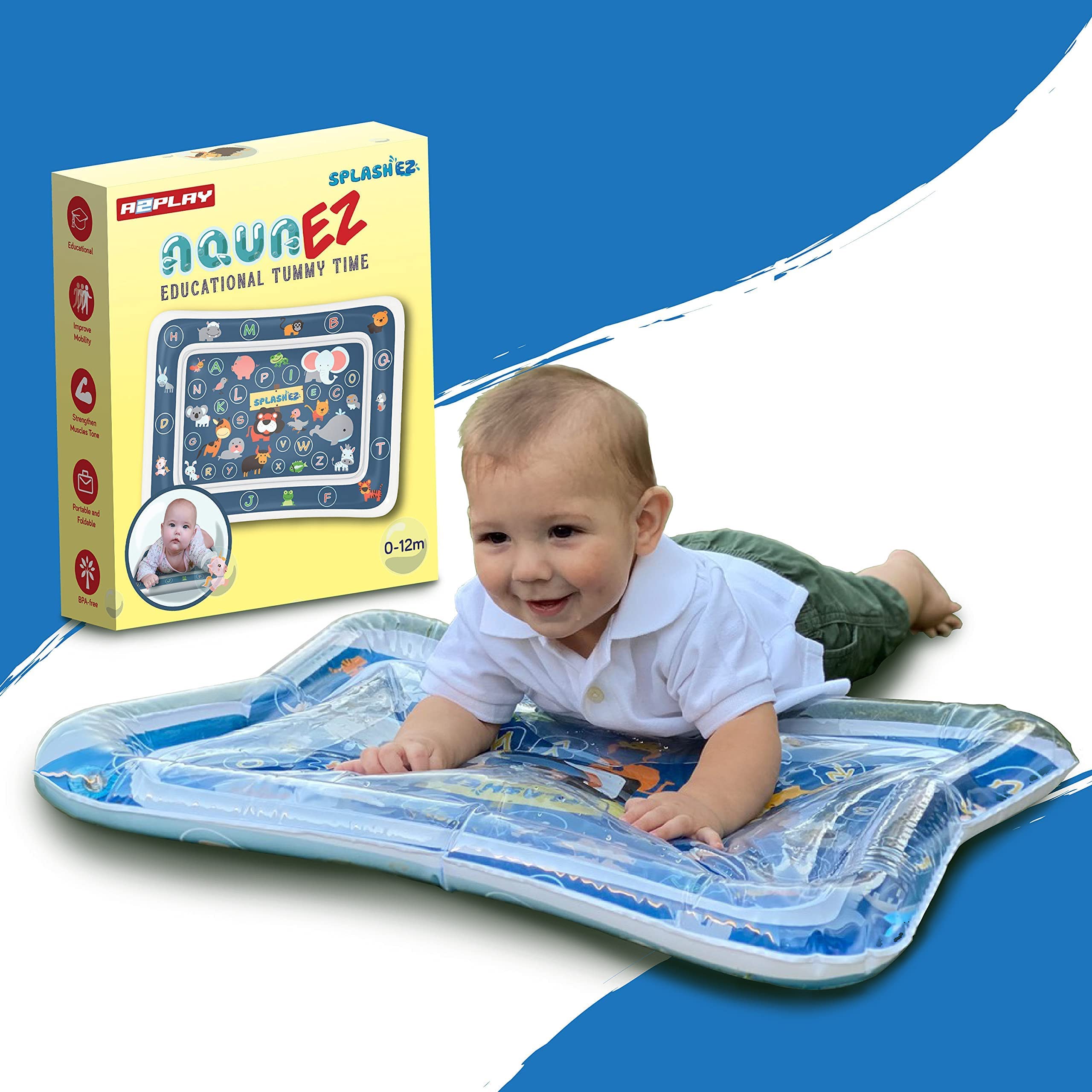 SplashEZ Water Mat for Babies β Inflatable Tummy Time Water Play Activity Mat with Animals & Letters Stimulates Brain Development β BPA-Free, Sensory Baby Boy & Girl Mats, 26x20x2.5 in.