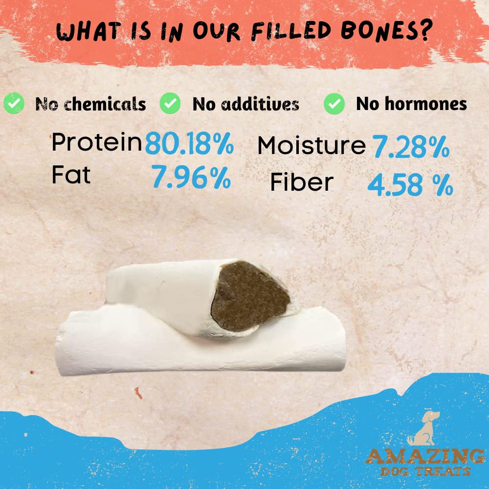 Amazing Dog Treats - Stuffed Shin Bone for Dogs (Peanut Butter, 5-6 Inch - 3 Count) - All Natural Dog Bones