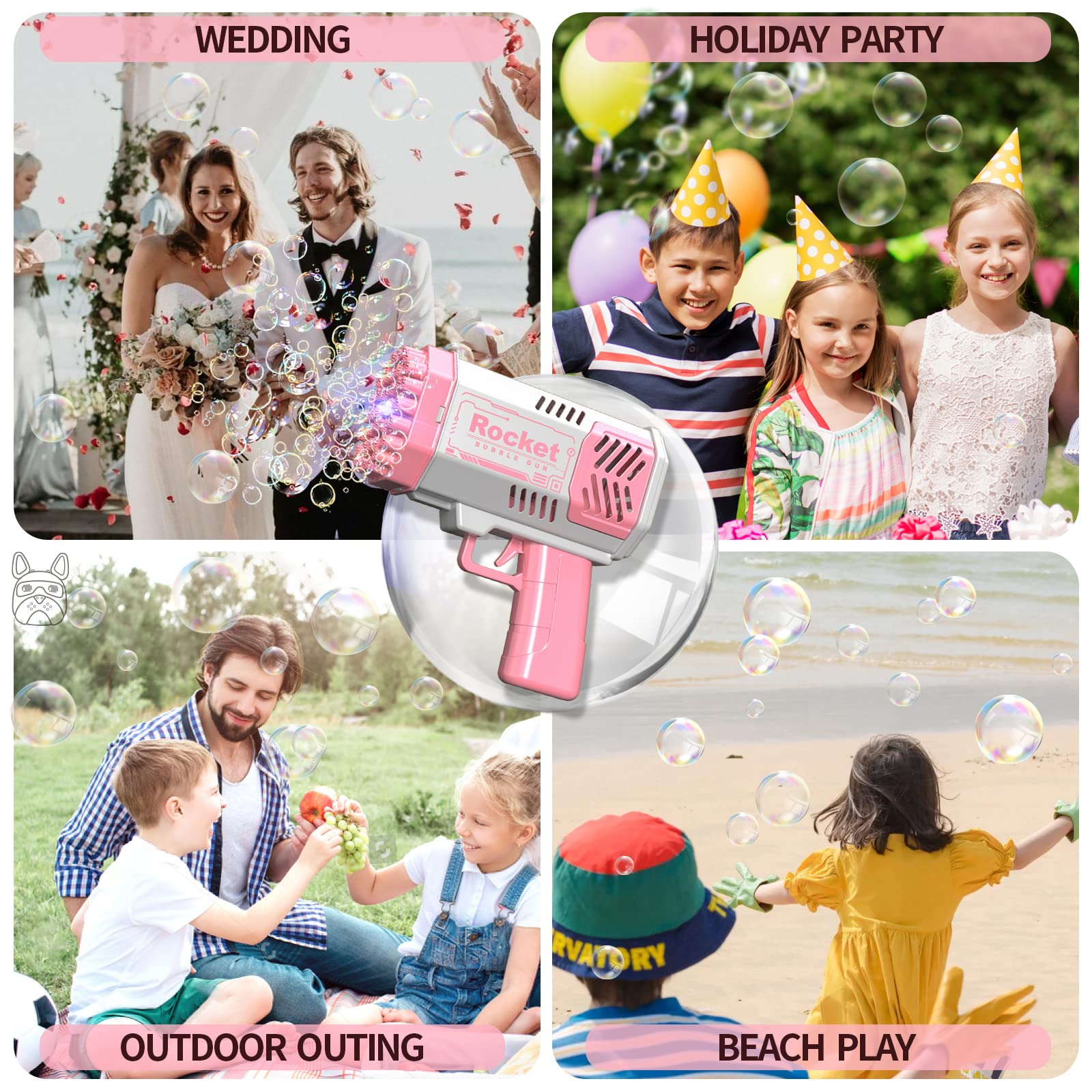 2-Pack Bubble Machine Gun for Kids - Automatic Bubble Gun with Bubble Solution &Lights, 40 Holes Bubble Gun with Light for Kids Summer Outdoor Toy Wedding Party Birthday Gifts