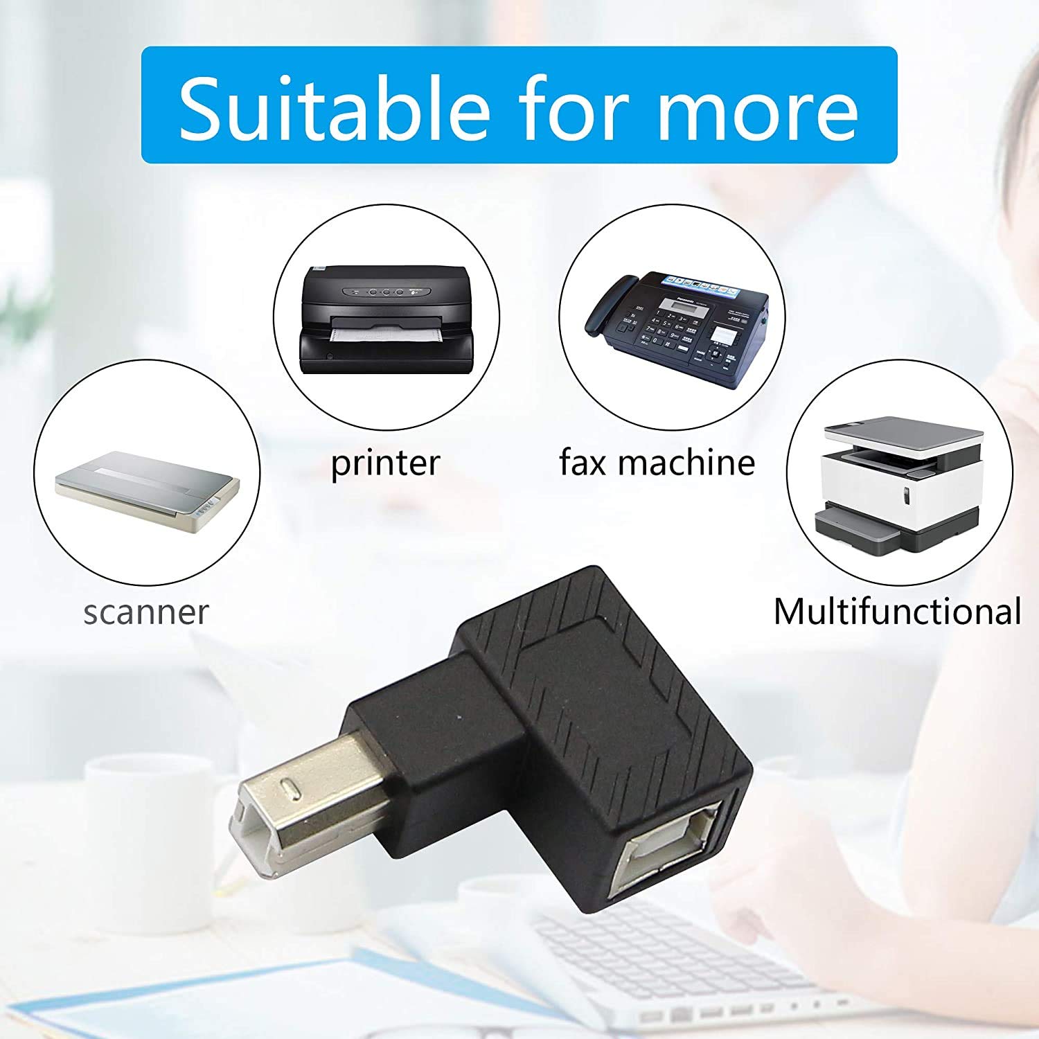 Traovien 90 Degree USB B Printer Adapter, 2 Pack USB 2.0 Type-B Male to Female Up and Down Angle Printing and Data Extension Adapter for Printer Scanner HDD (UP&Down)