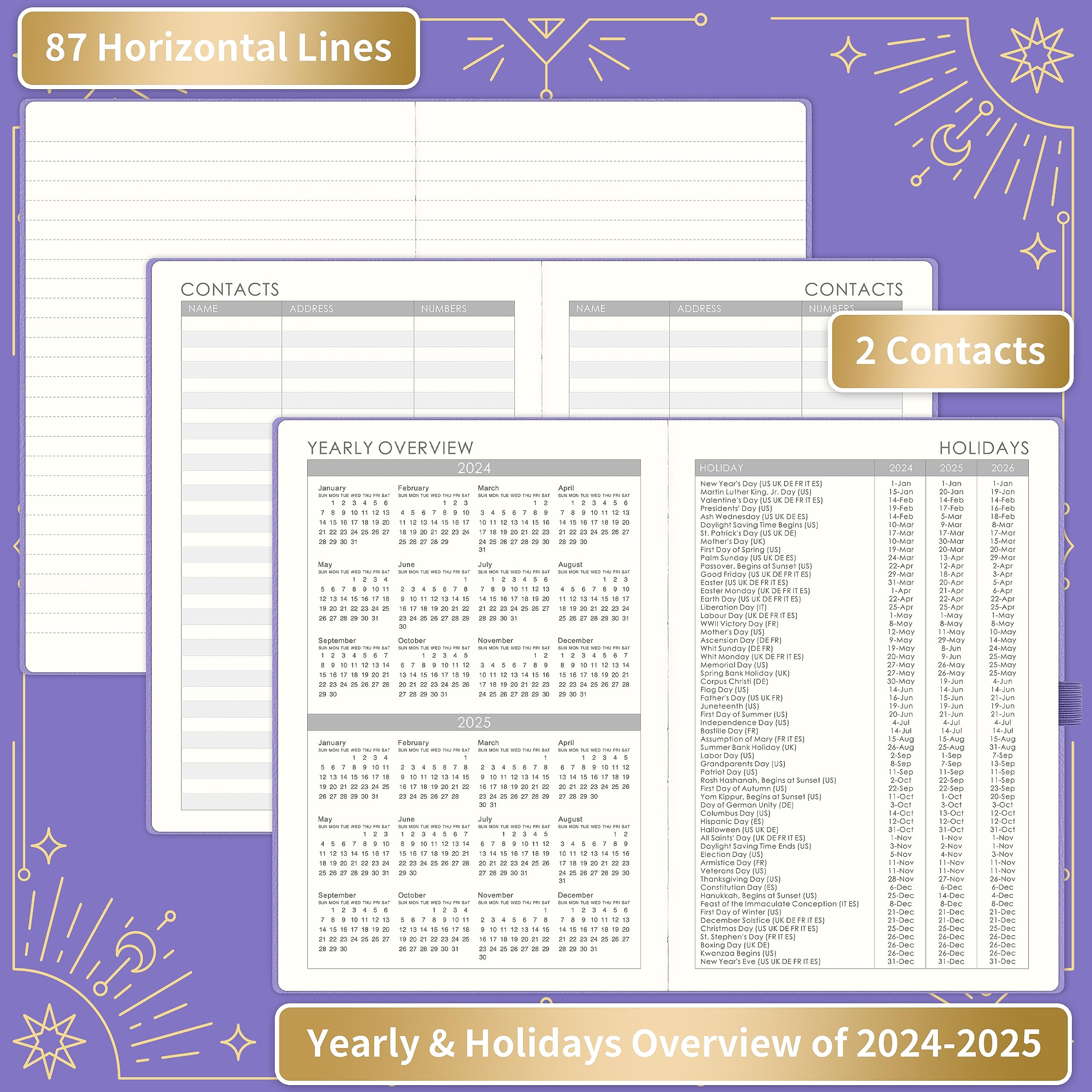 2024 Planner - 2024 Weekly Monthly Planner, Janaury 2024 - December 2024, 5.75" x 8.25", Faux Leather Planner 2024 with Back Pocket & 40 Notes Pages - Medium Purple