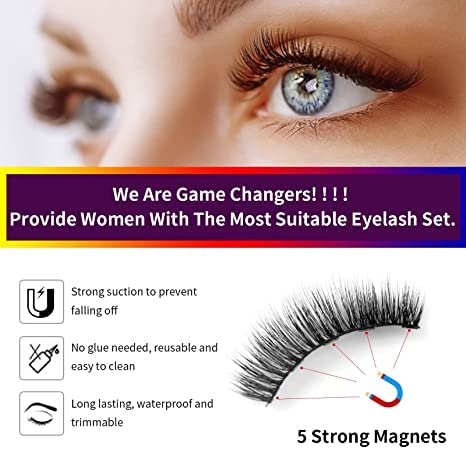 3D & 5D Magnetic Eyelashes with Eyeliner Kit, EARLLER 10 Pairs Natural Look False Lashes with Applicator - Easy to Apply and No Glue Needed, Reusable Short and Long Eyelashes Set