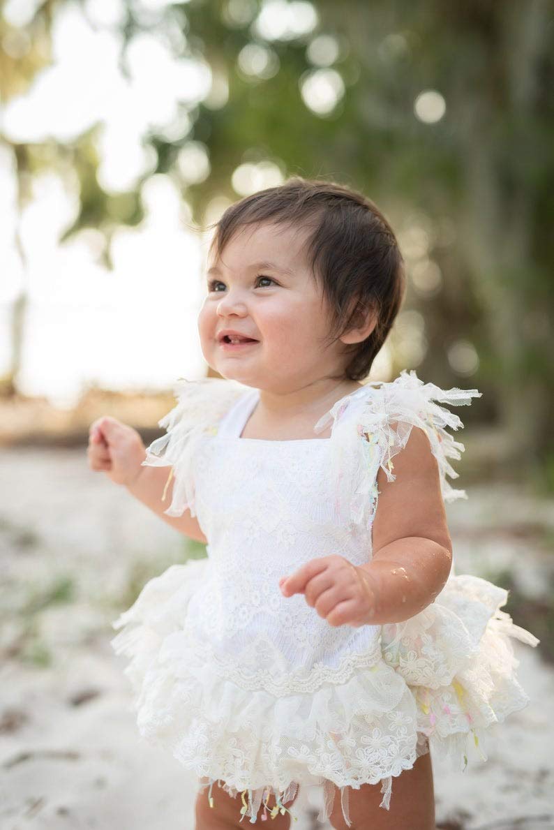 Yonune Newborn Infant Baby Girl Romper Bodysuit Jumpsuit Outfits Lace Romper Ruffle Sleeveless Backless Tutu Dress Clothes