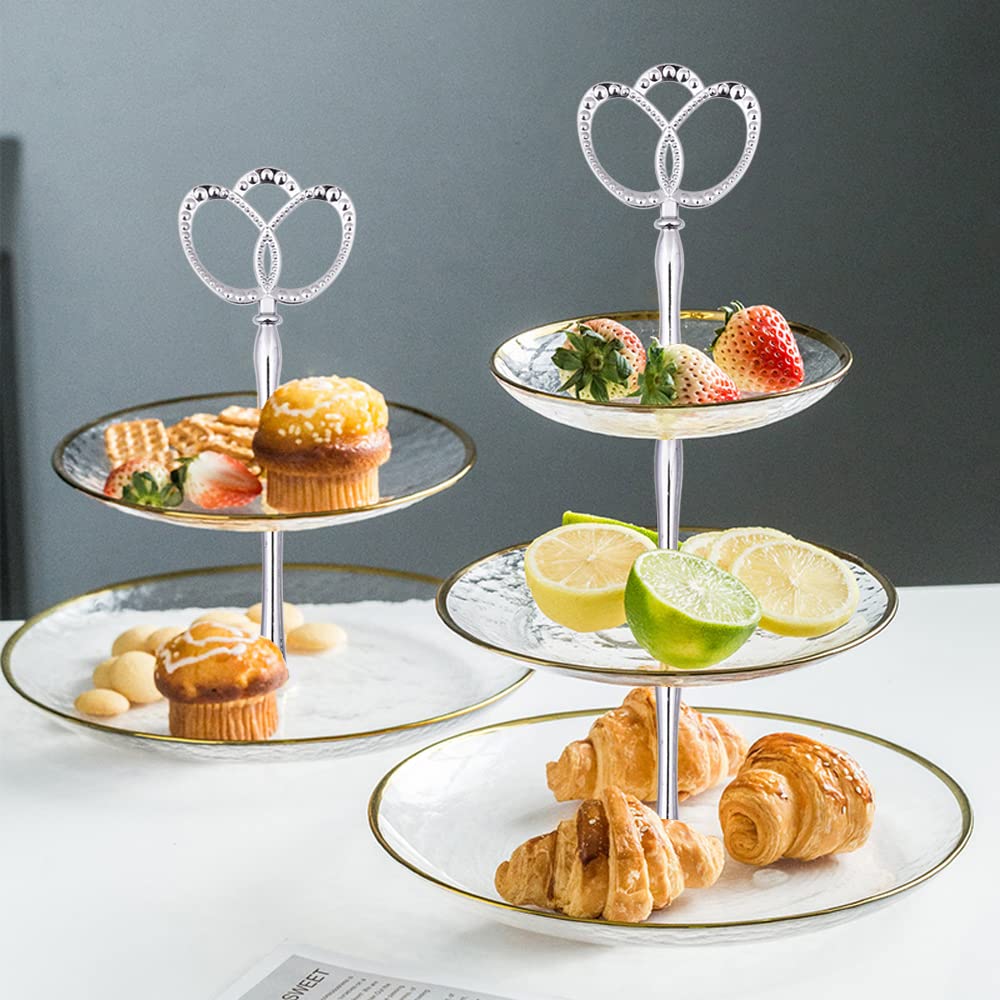 3 Pack 3-Tier 13.6'' Cupcake Stand Hardware Fittings, Metal Mold Crown Holder DIY Making for Fruit Plate Cake Stand Snack Tray Replacement Parts for Tea Party Wedding Decoration (Silver)