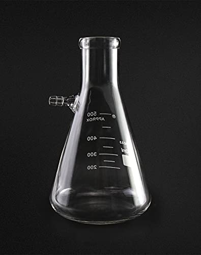 QWORK Filtering Flask with Upper Tubulation, 500ml Heavy Duty Borosilicate Glass Conical Shape Filtering Flask Narrow Mouth and Top Finish with Integral Side Arm, Single