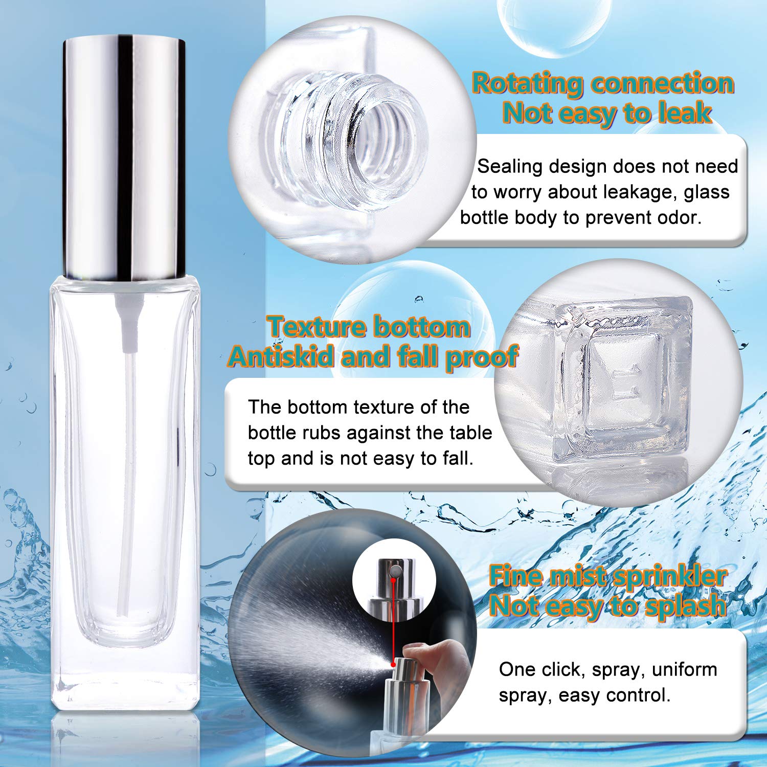 Skogfe Refillable Perfume Atomizer Bottle-Glass Empty Spray Bottle,Atomizer Perfume Bottle Refillable Travel 4 Pack, Packed with Funnels Pipettes Dispensers