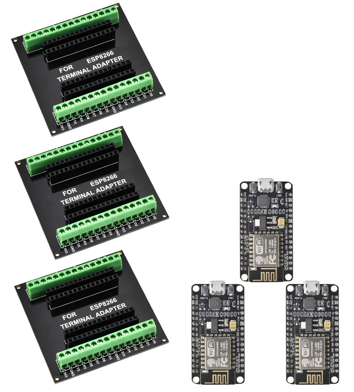 3-Pack ESP8266 Development Board, Aideepen ESP8266 Breakout Board GPIO 1 into 2 for ESP8266 ESP-12E NODEMCU V2+3Pcs ESP8266 ESP-12E