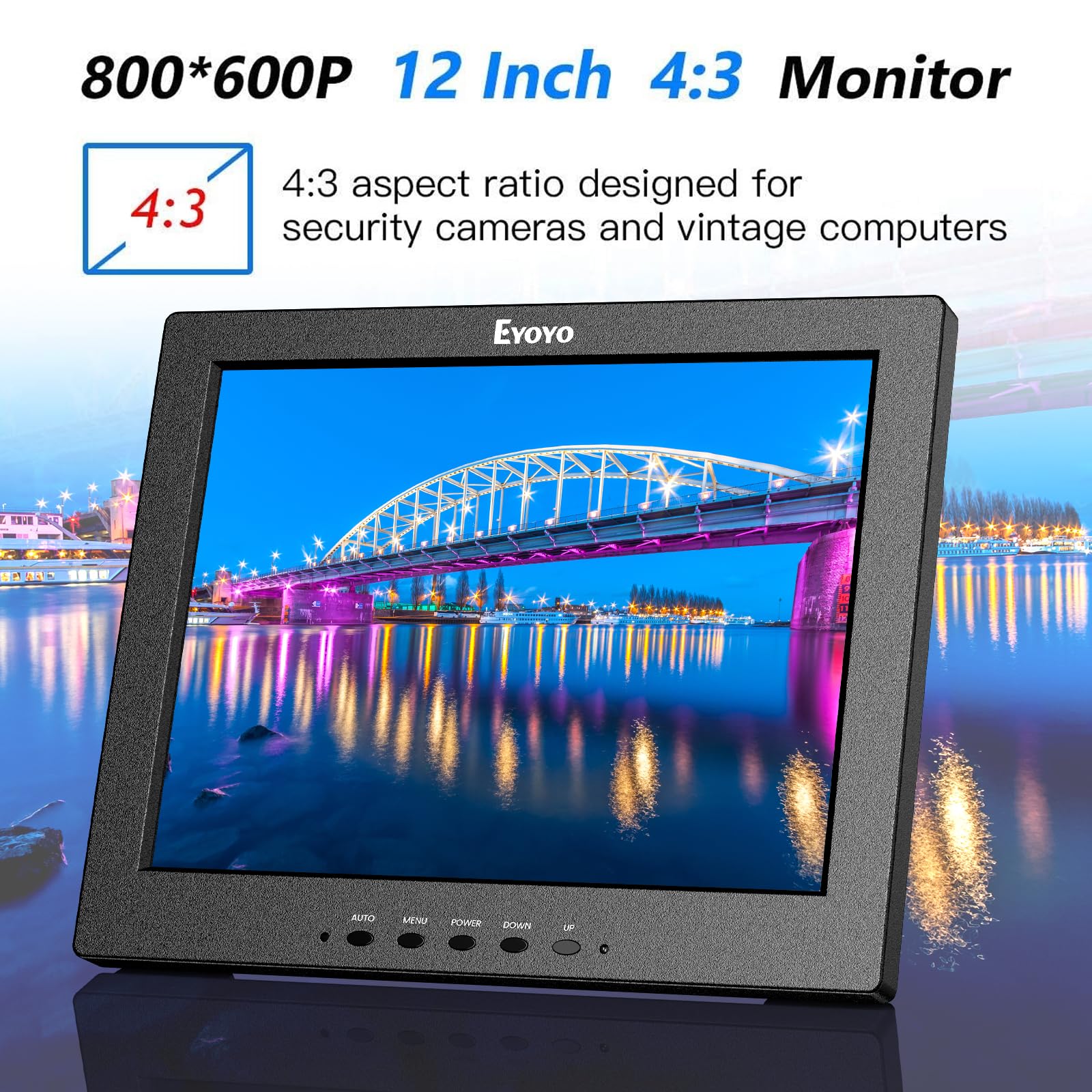 Eyoyo 12 Inch HDMI Monitor with BNC VGA AV HDMI Input 800x600 Portable 4:3 TFT LCD Mini HD Color Screen with Bulit-in Speaker