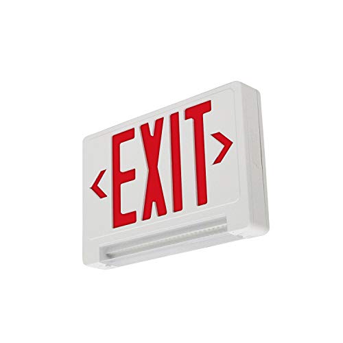 LFI Lights | Compact Combo Red Exit Sign with Emergency Lights | White Housing | All LED | Adjustable Light Bar | Hardwired with Battery Backup | UL Listed | (2 Pack) | COMBOLP-R