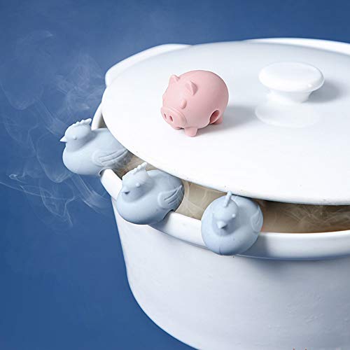 3/6pcs Silicone Pot Lid Lifter,Cute Pig Chick Shape Pot Lid Holder Spill-Proof Lid Clip Heat Resistant Boil Stoppers Keeping Lid Open for Cooking(3pcs-chicken)
