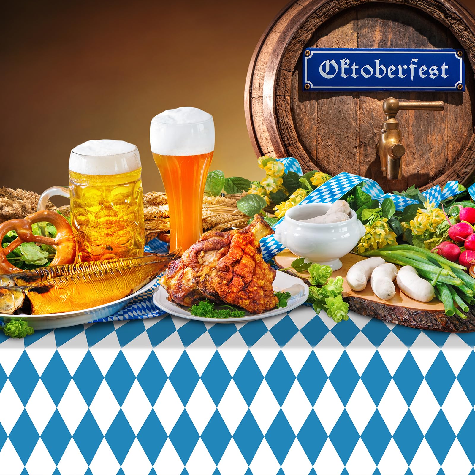 3 Pack Bavarian Oktoberfest Disposable Tablecloth Decorations, Plastic Rectangle Blue and White Bavarian Flag Check Table Cover, Oktoberfest Decorations Party Table Cloth Backdrop Supplies, 54×108Inch