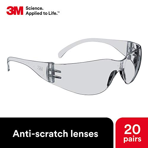 3M Safety Glasses, Virtua, ANSI Z87, 20 Pairs, Indoor/Outdoor Clear Hard Coat Lens, Clear Frame