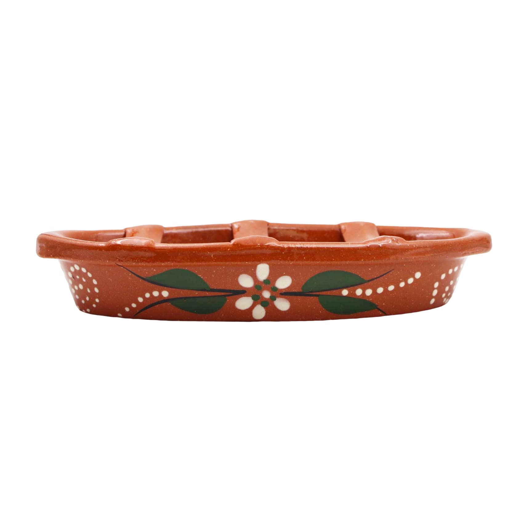 Hand Painted Portuguese Terracotta Oval Sausage Roaster Made in Portugal