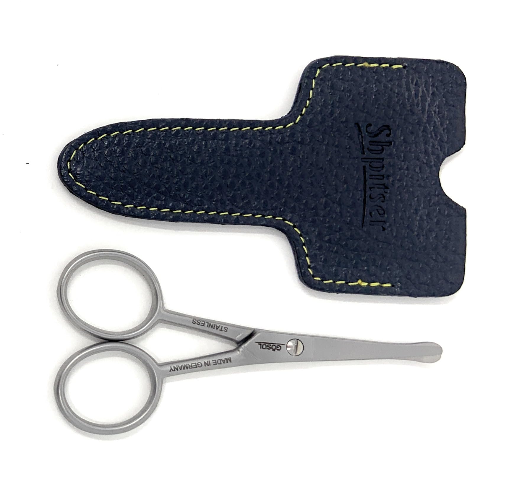 Solingen Nose & Ear Scissors - Stainless Steel Rounded Tip Scissors for Eyebrow, Nose Hair, Mustache and Beard - Made in Solingen & Germany by GÖSOL | Packed with Full Grain Leather Case