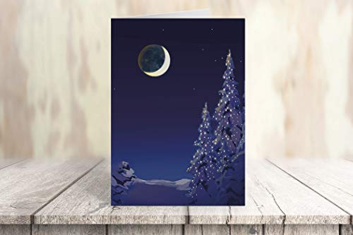 Silent Night Christmas Holiday Card - 18 Christmas Cards & Envelopes - Winter Holiday Forest (Standard)