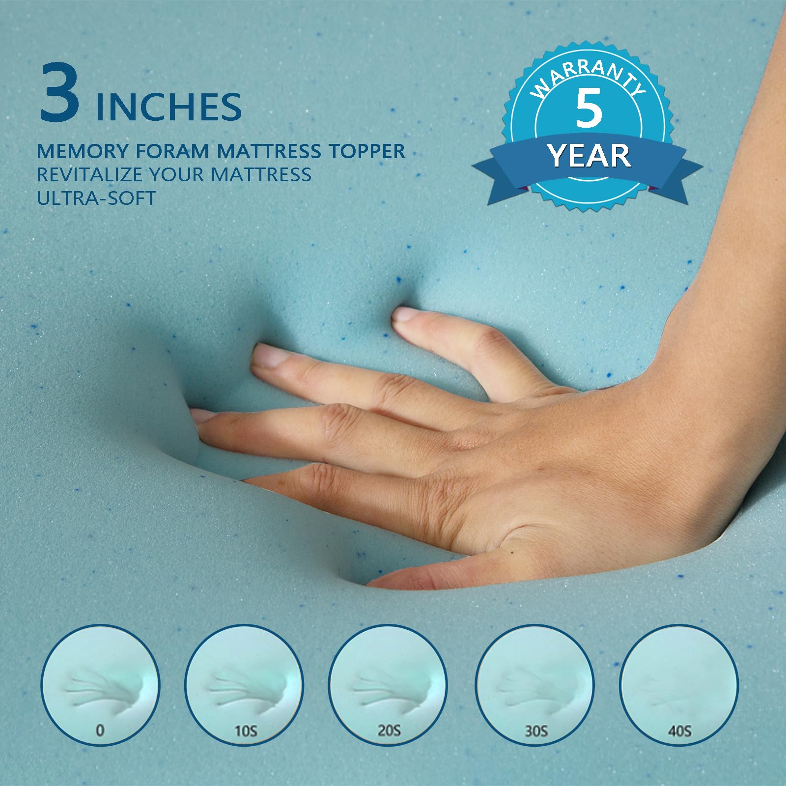 Yarnsoft 3 Inch Gel Memory Foam Mattress Topper Twin Size, Cooling Mattress Pad Cover, Non-Slip Removable & Washable Cover,Soft & Breathable