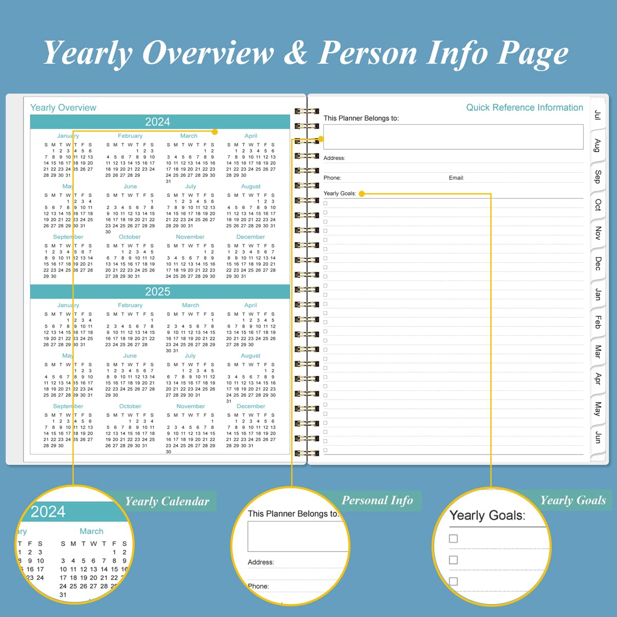 2024-2025 Planner - Weekly & Monthly Planner Spiral Bound, Planner 2024-2025 from July 2024 - June 2025 with Monthly Tabs, Inner Pocke, 8.5" x 11", Dark Blue