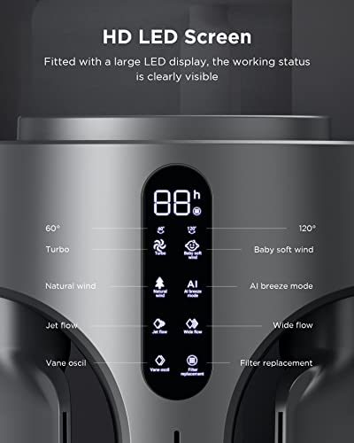 AIRMATE Bladeless Fan & HEPA Filter Air Purifier 2in1 with Remote, Silent 45”Oscillating Pedestal Fan, 5 Modes 24 Speeds, LED Display, 15H Timer, Auto Off, Portable Tower Fan for Bedroom Home Office
