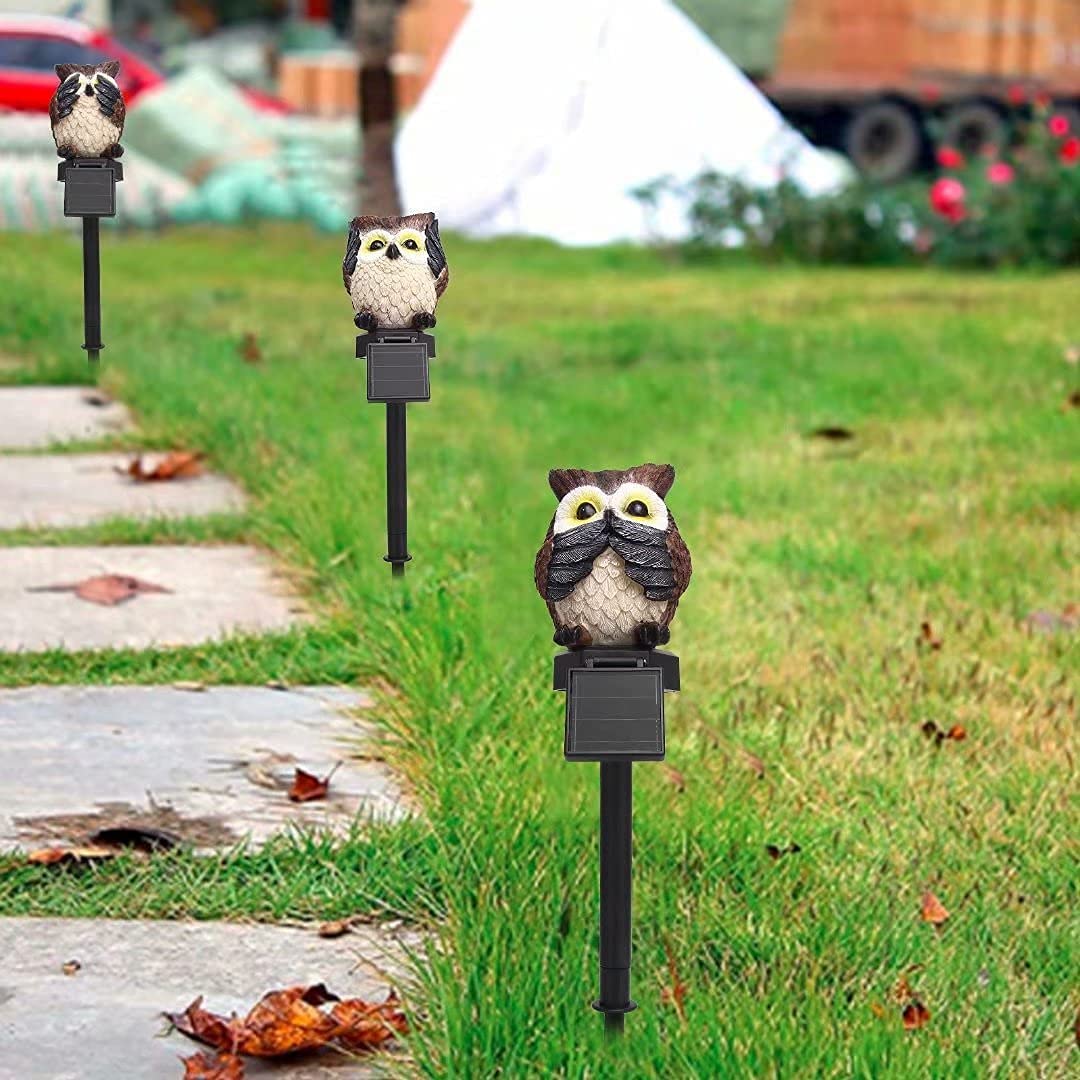 TastyHome Solar Owl Decor 3 Packs, Owl Solar Light Waterproof with Stake for Garden Decoration£¬Owl Solar Path Light Lamp Garden Sculptures & Statues for Lawn Backyard Decor