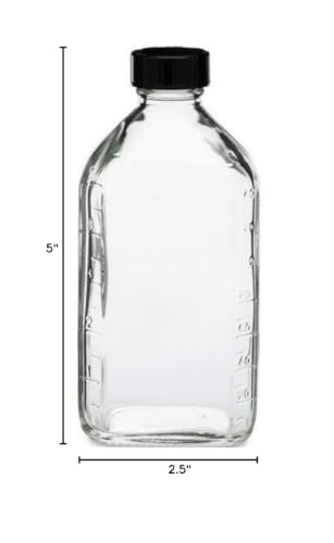6 Ounce Clear Glass Graduated Oval RX Medicine Bottles wWith CapsCaps-6 Pack-Pharmaceutical Grade Product