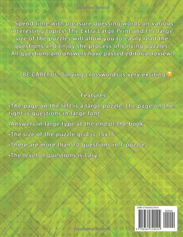 40 Easy Crossword Puzzles Book for Adults (Eye-Friendly Extra Large Print): Over 3000 Verified, Understandable and Non-repetitive Questions with Full Solutions