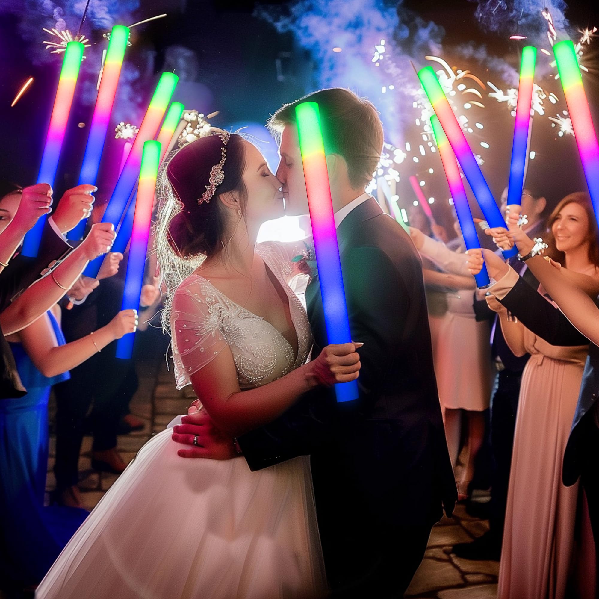 55 Pack led foam glow sticks bulk,white foam glow sticks for adults wedding,wedding glow sticks for reception props,light up foam sticks,light sticks for parties bulk,party light sticks pack.