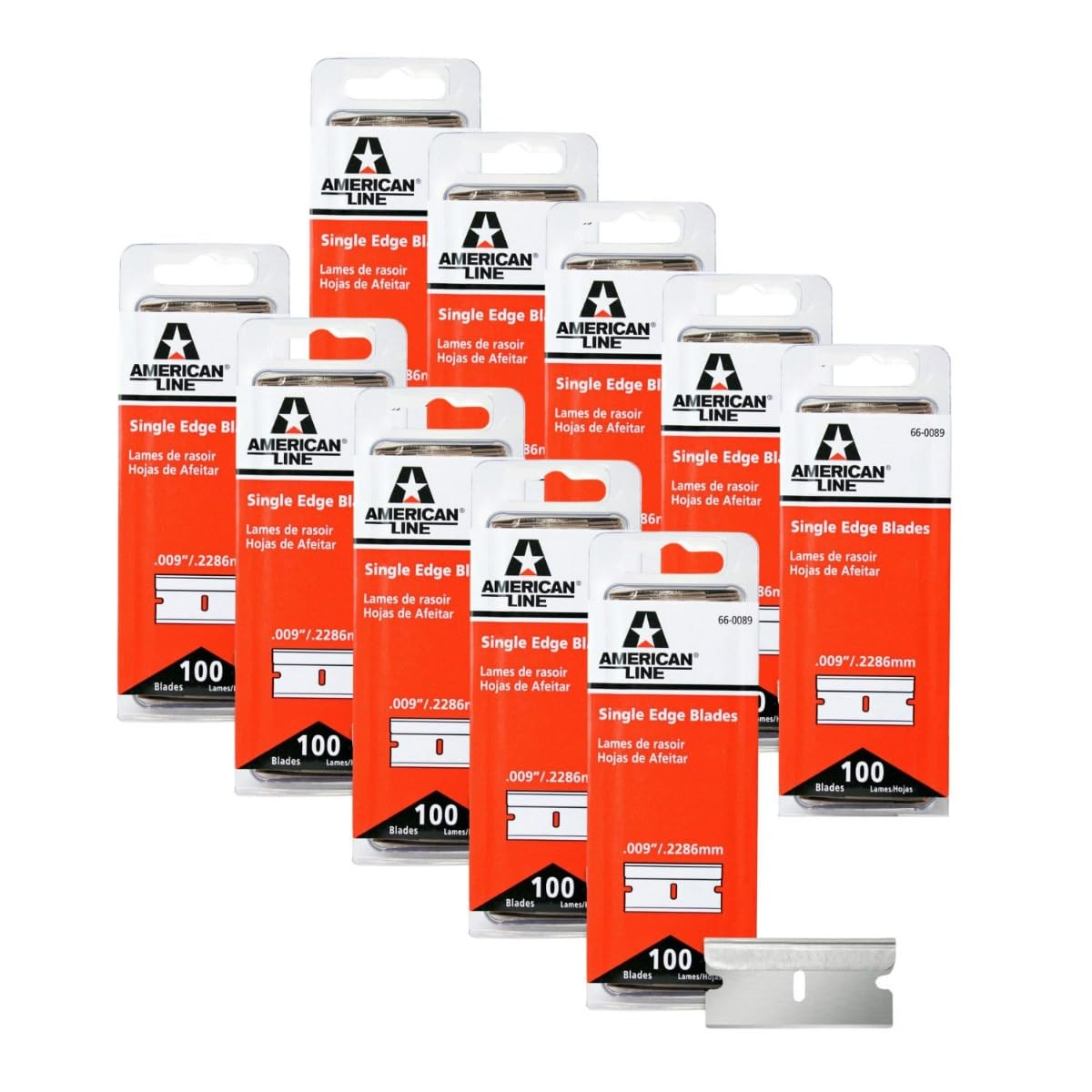 AccuTec American Line .009 inch Single Edge Aluminum-Backed Razor Blades for Scrapers And Carton Cutters - 100 Blades Per Box,Made of High Carbon,10-Pack- 66-0089-10P