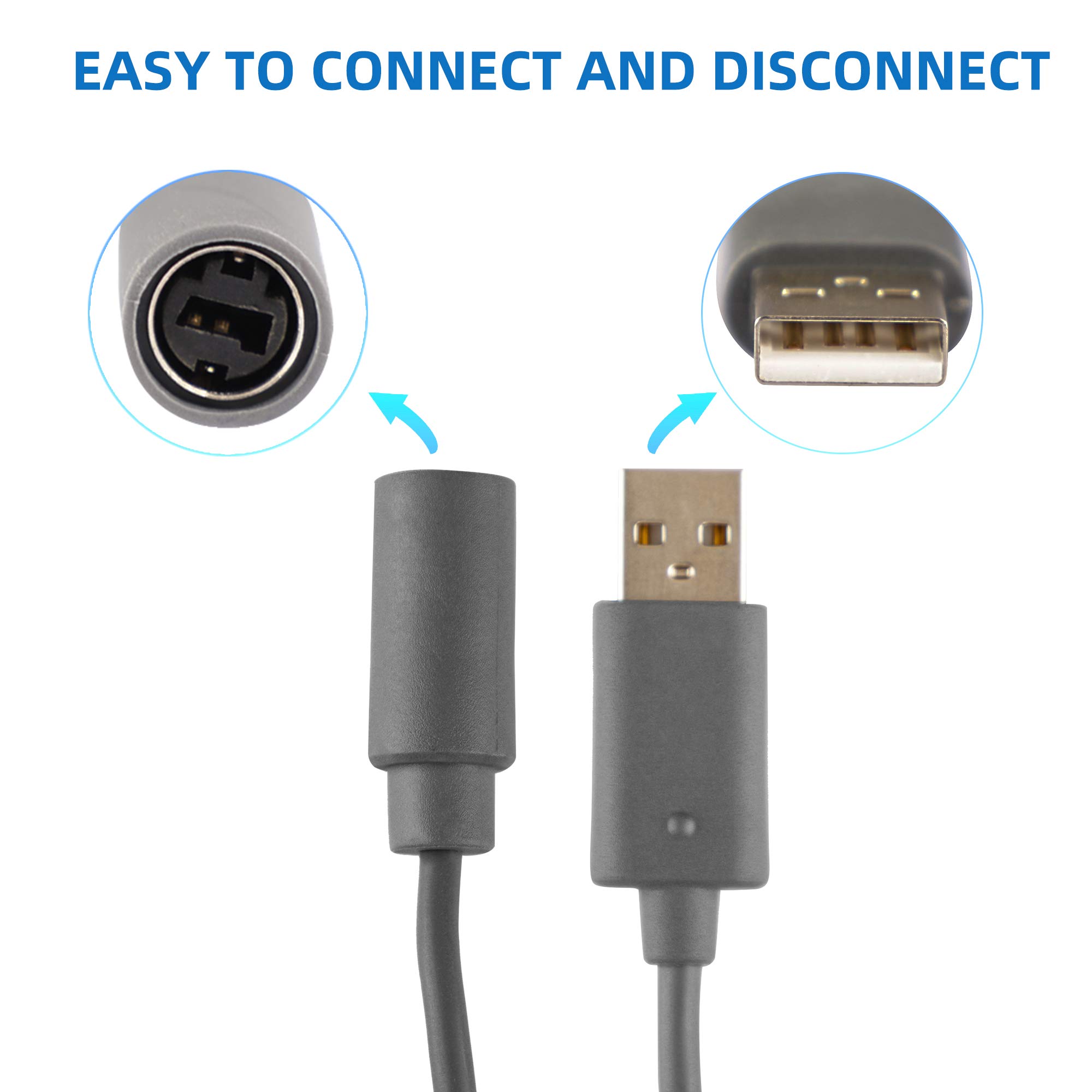2 Pack Breakaway Adapter Cable for Xbox 360, Replacement Dongle USB Breakaway Cable for Microsoft Xbox 360 Wired Controllers