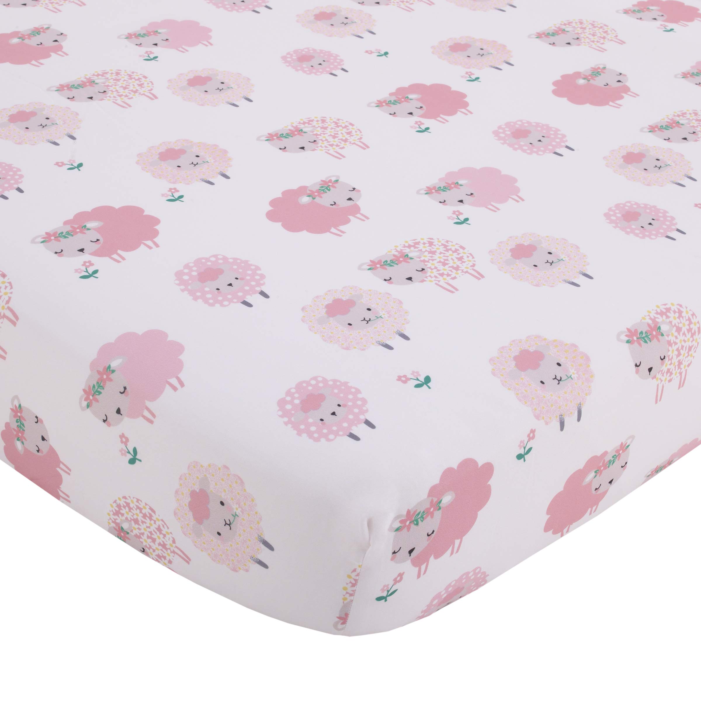 Little Love by NoJo Farm Chic - Little Lambs Pink, Grey and White 3 Piece Crib Bedding Set- Comforter, Fitted Crib Sheet, Dust Ruffle