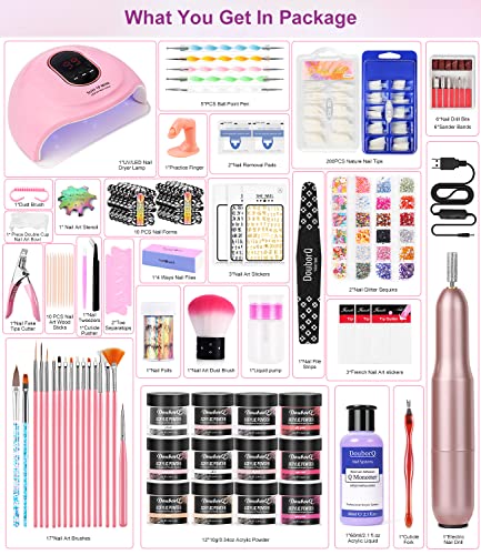 Acrylic Nail Art Kit-Nail Art Manicure Set Acrylic Powder Brush Glitter File French Tips U V Lamp Nail Art Decoration Tools Nail Drill kit for beginners with everything at home