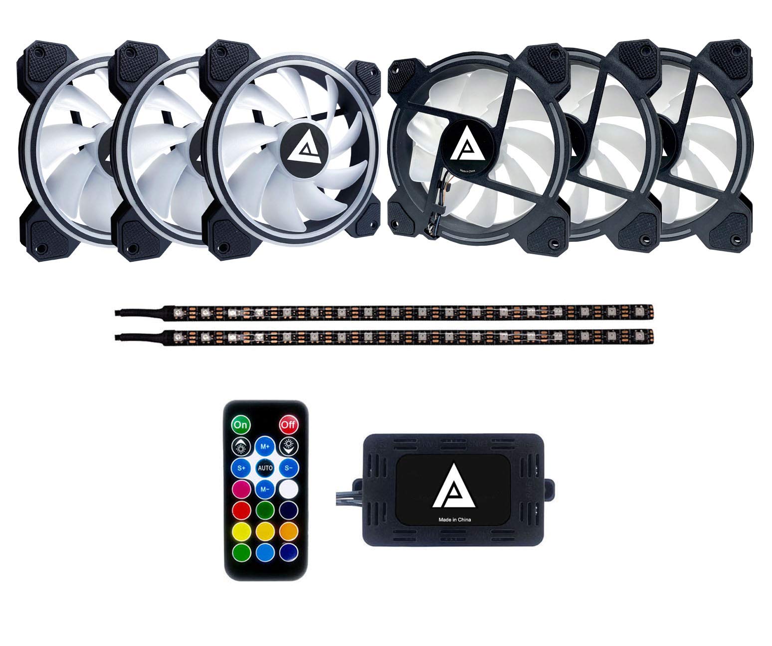 Apevia ET62-RGB Electro 120mm Silent RGB Color Changing LED Fan with Remote Control, 28x LEDs & 8X Anti-Vibration Rubber Pads w/ 2 Magnetic RGB Color LED Strips (6+2-pk)