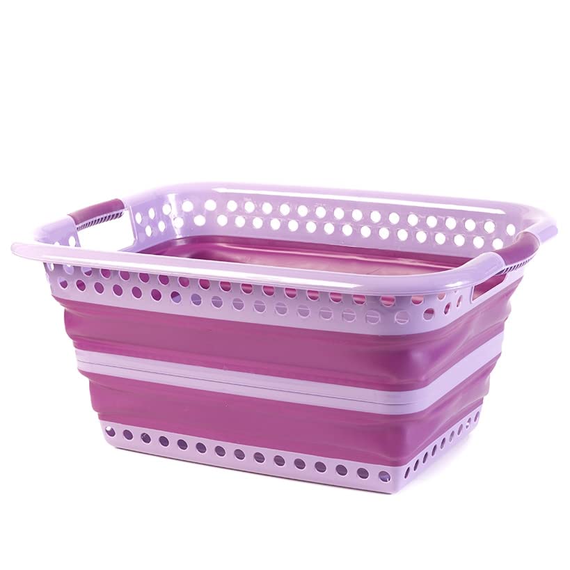 Easy to Store Large Plastic Collapsible Laundry Basket - Purple