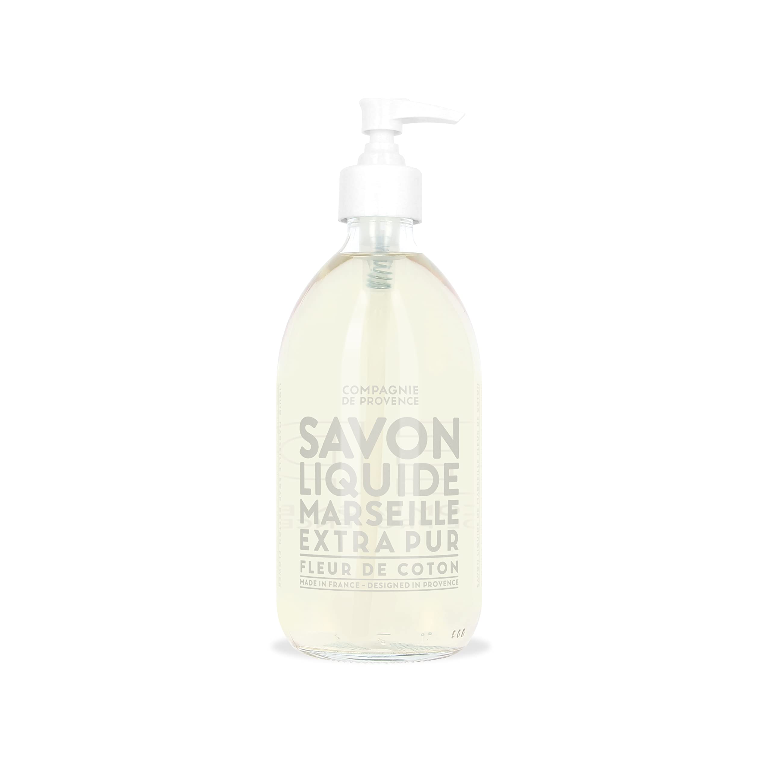 Compagnie de Provence Savon de Marseille Extra Pure Liquid Soap - Cotton Flower - 16.7 Fl Oz Glass Pump Bottle