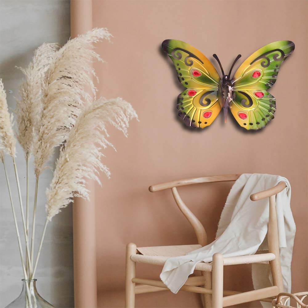 3D Metal Butterfly Wall Decoration Butterfly Wall Art for Garden Decor Wall Hanging Insert Decoration (Yellow)