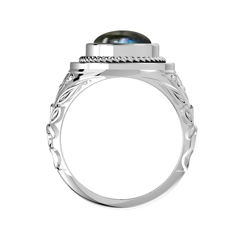 3.15ct, Genuine Labradorite Oval & .925 Silver Overlay Solitaire Ring Size-6