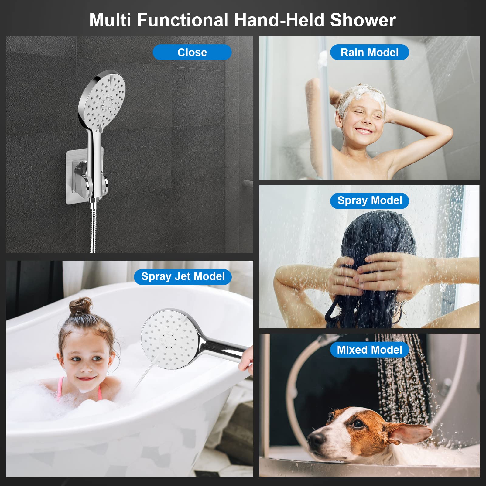 8 '' stainless steel high-pressure shower head, electroplating handheld five gear handheld shower head, 11 inch copper electroplating extended arm, copper electroplating three-way water separator