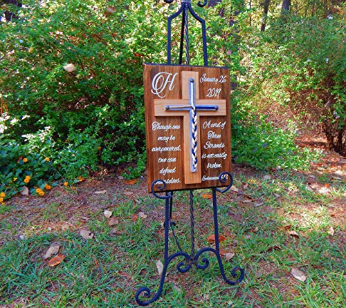 A cord of Three Strands, Wood Cross, Braids Sign, Rustic Wedding Ideas, Wall Decor 20 T X 14 W